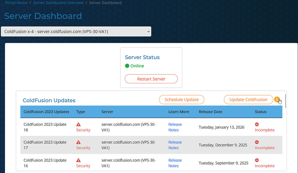 xByte Dashboard - Perform a ColdFusion Update - xByte Dashboard - xByte ...